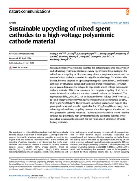 Pdf Sustainable Upcycling Of Mixed Spent Cathodes To A High Voltage