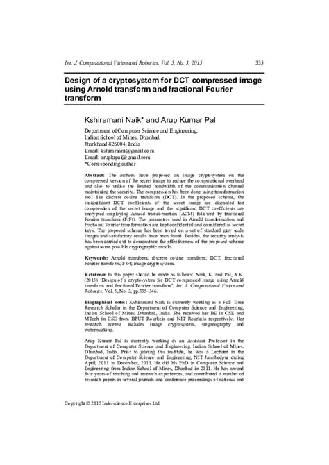 Pdf Design Of A Cryptosystem For Dct Compressed Image Using Arnold Transform And Fractional