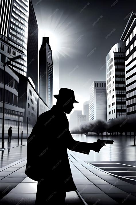Premium Ai Image Silhouette Criminal Offender With Gun In The City Stree
