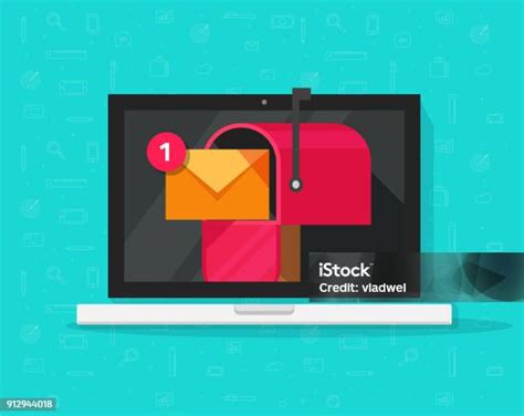 컴퓨터 화면 벡터 일러스트 레이 션에 사서함과 메일 상자와 만화 노트북 Pc 디스플레이 받은 새 전자 메일의 개념 편지 또는