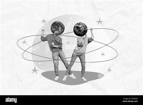 creative collage image of two people moon planet earth instead head