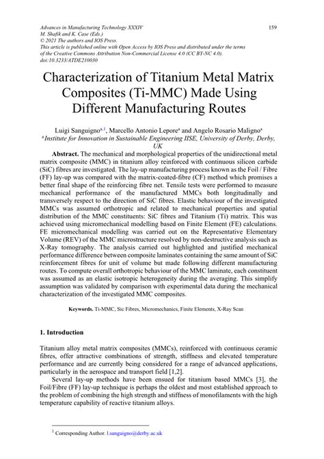 Pdf Characterization Of Titanium Metal Matrix Composites Ti Mmc