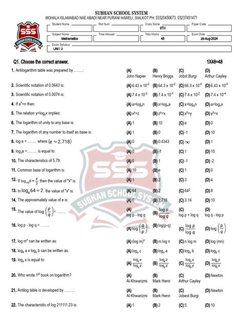 Chapter 3 Mcq Pdf Logarithm Arithmetic