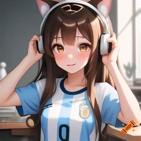 Anime Girl With Brown Eyes And Long Hair In Argentina T Shirt Wearing