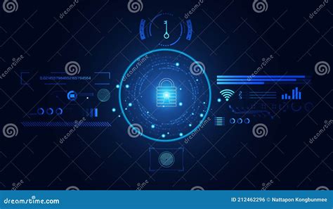 Abstract Cyber Security With Padlock Blue Hud Interface Icon And Circle