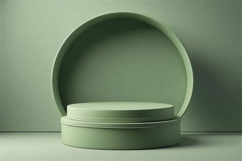 3d Cylinder Podiums Green Scene With Platform Olive Abstract Background