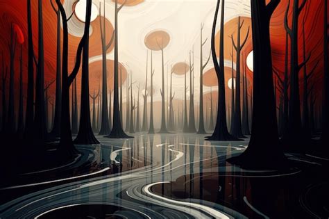 Premium Photo A Forest With Trees And A Sunset In The Background