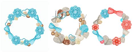 레드 그레이 베이지 색 크로 셰 뜨개질 가게 로고 타입 라운드 프레임 세트 브랜딩 후크 원사 크로 셰 뜨개질 심장 활 꽃의 아바타 구성 실 아이콘 컨셉의 볼로 수제 크로 셰