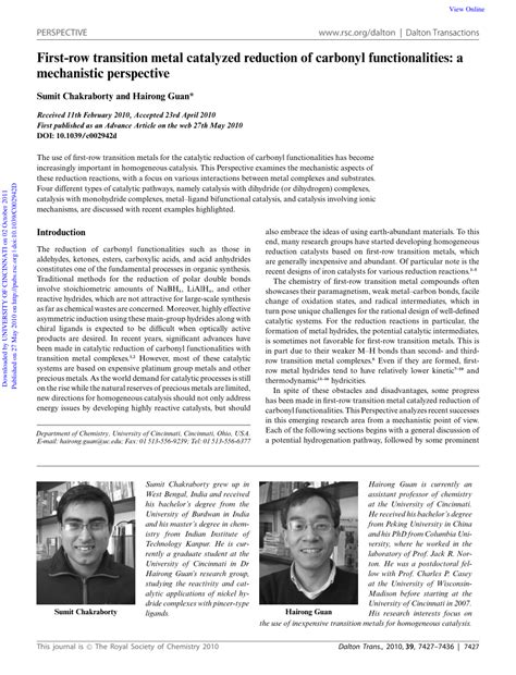 Pdf Cheminform Abstract First Row Transition Metal Catalyzed