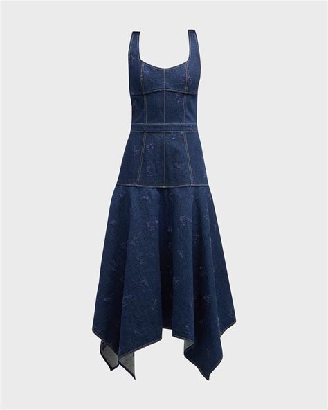 Jason Wu Sleeveless Embroidered Denim Midi Dress Neiman Marcus