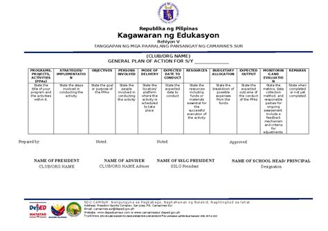 Gpoa For Clubs And Orgs Sample Action Plan Template Studocu