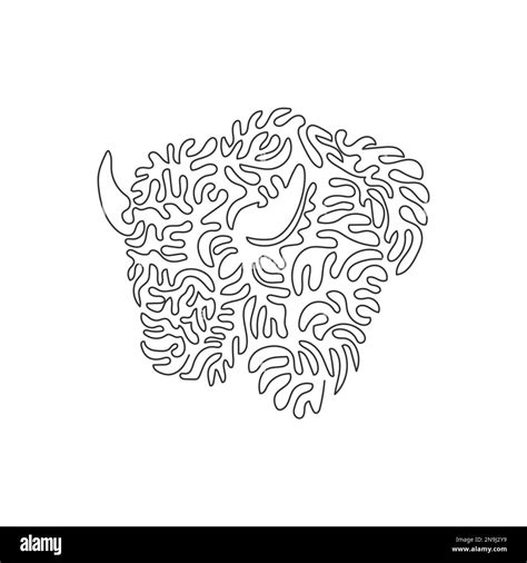 Continuous Curve One Line Drawing Of Aggressive Bison Curve Abstract Art Single Line Editable