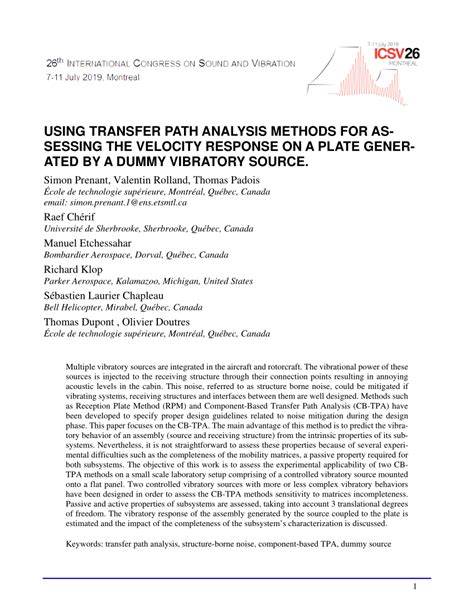 Pdf Using Transfer Path Analysis Methods For As Sessing The Velocity