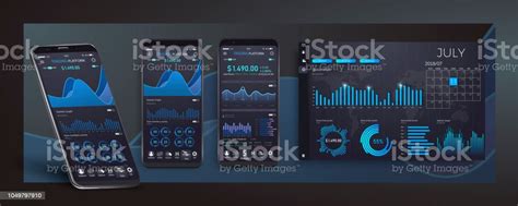 현대적인 디자인 주간 및 연간 통계 그래프와 함께 모바일 애플 리 케이 션 Infographic 템플릿 Ui Ux 디자인 애플