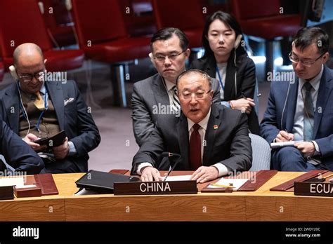 Chinese Ambassador Zhang Jun Speaks During Sc Meeting On Threats To