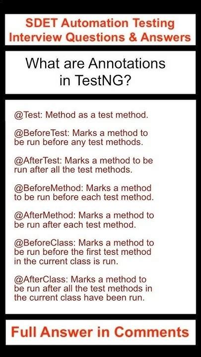 Testng What Are Annotations In Testng Sdet Automation Testing Interview Questions And Answers