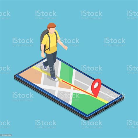 아이소메트릭 여행자 사용 지도 응용 프로그램 스마트폰 목적지에 도달 하 전화에 대한 스톡 벡터 아트 및 기타 이미지 전화 3차원 형태 개념 Istock
