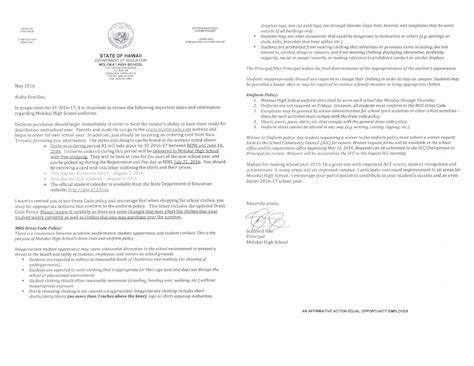 Molokai High School Notifications Uniform Policy Letter And Kula