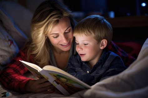 Mutter Liest Ihrem Sohn Eine Gute Nacht Geschichte Vor Premium Ki
