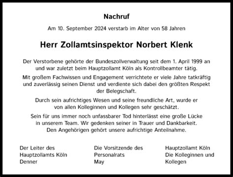 Traueranzeigen Von Norbert Klenk Wirtrauern