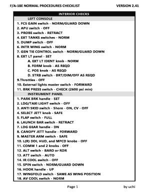 Fillable Online F A 18E NORMAL PROCEDURES CHECKLIST Fax Email Print PdfFiller