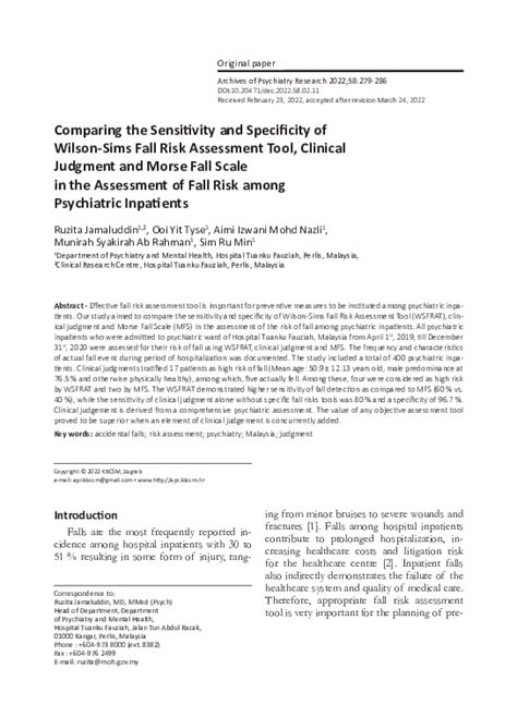 Pdf Comparing The Sensitivity And Specificity Of Wilson Sims Fall