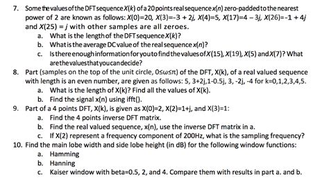 Solved Some The Values Of The DFT Sequence X K Of A 20 Chegg Com