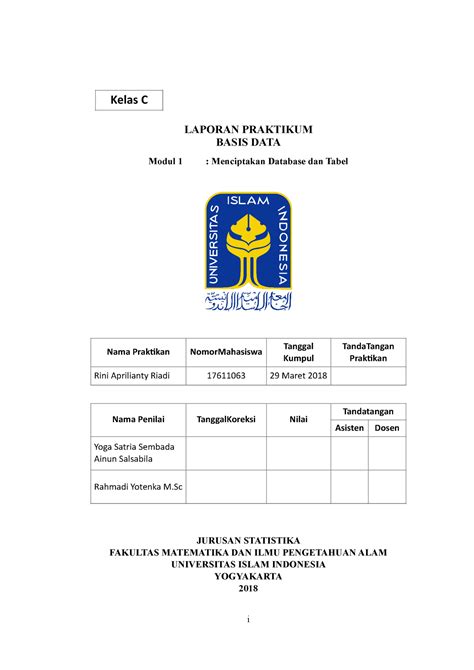 Laporan Praktikum Basis Data Database Dan Tabel LAPORAN PRAKTIKUM BASIS DATA Modul