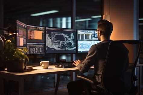 Software Developer And A Man At Computer For Coding Script Or Cyber Security In Office Premium