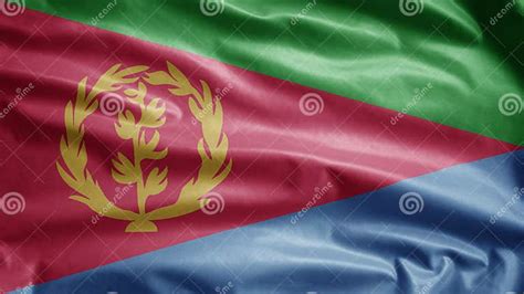 Eritrean Flag Waving In The Wind Close Up Of Eritrea Banner Blowing Soft Silk Stock