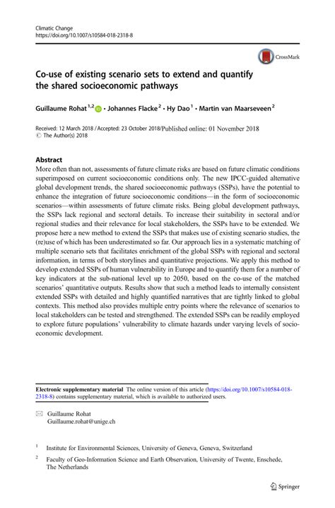 Pdf Co Use Of Existing Scenario Sets To Extend And Quantify The Shared Socioeconomic Pathways