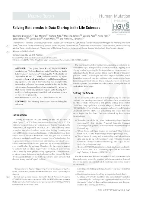 Pdf Solving Bottlenecks In Data Sharing In The Life Sciences