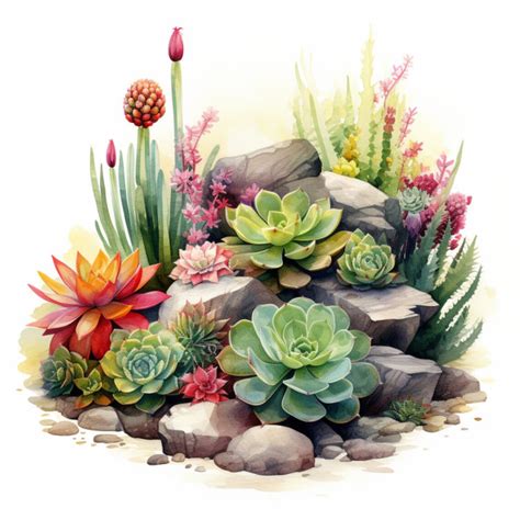 Watercolor Succulent Garden Oasis Bundle Of 5 Png Files For Wall Art
