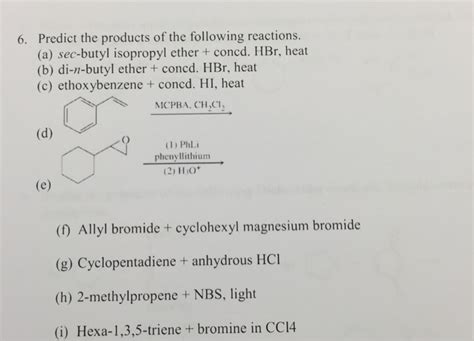 Solved Predict The Products Of The Following Reactions