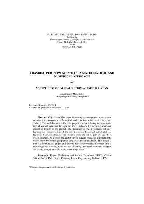 Pdf Crashing Pertcpm Network A Mathematical And Numerical Approach