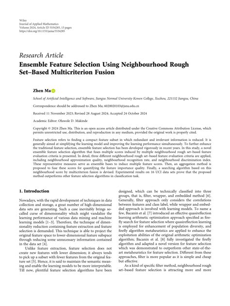 Pdf Ensemble Feature Selection Using Neighbourhood Rough Setbased