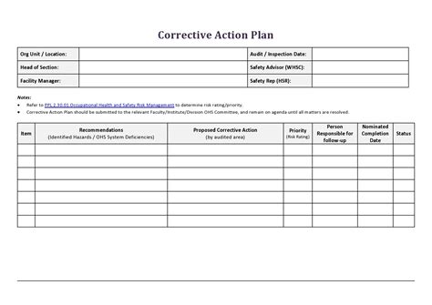 Corrective Action Plan Template