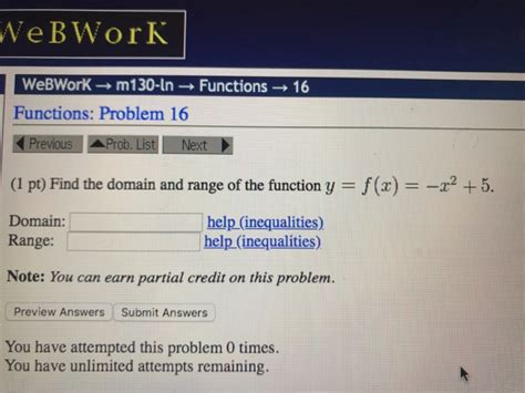 Solved We Bwork Webwork M130 In Functions 16 Functions