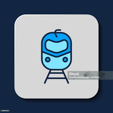 채워진 윤곽선 기차와 철도 아이콘은 파란색 배경에 분리되어 있습니다 대중 교통 기호입니다 지하철 열차 교통 지하철 지하철 벡터 가득 찬에 대한 스톡 벡터 아트 및 기타