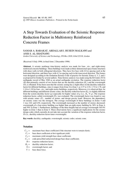 Pdf A Step Towards Evaluation Of The Seismic Response Reduction Factor In Multistorey