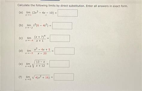 Solved Calculate the following limits by direct | Chegg.com