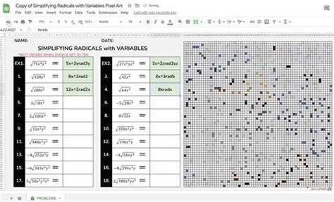 Simplifying Radicals With Variables Coloring Printable And Digital Pixel Art