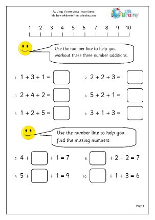 Add Three Small Numbers Addition Year Aged By URBrainy Com