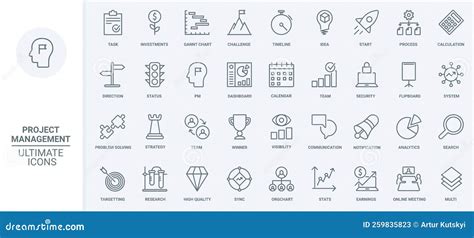 Creative Business Strategy Project Management Thin Line Icon Set Startup Launch Vision Stock