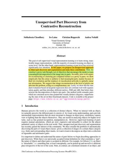 Neurips 2021 Unsupervised Part Discovery From Contrastive Reconstruction Paper Pdf
