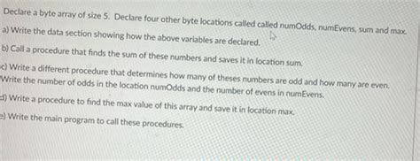 Solved Declare A Byte Array Of Size 5 Declare Four Other