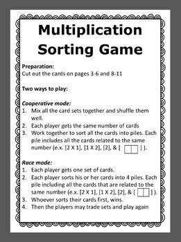 Multiplication Sorting Game By Shining Hearts TPT