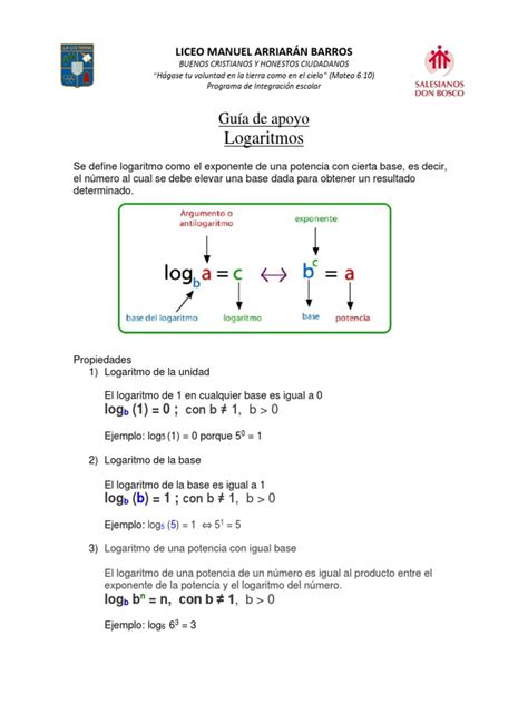 Guía De Apoyo Logaritmo Pdf Logaritmo Exponenciación