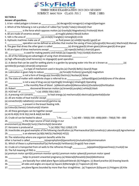 Jss2 Basic Technology Third Term Exam Pdf Triangle Rectangle
