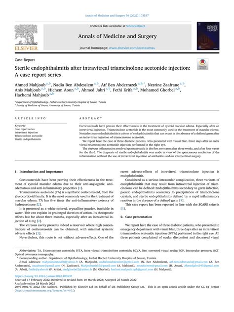 Pdf Sterile Endophthalmitis After Intravitreal Triamcinolone